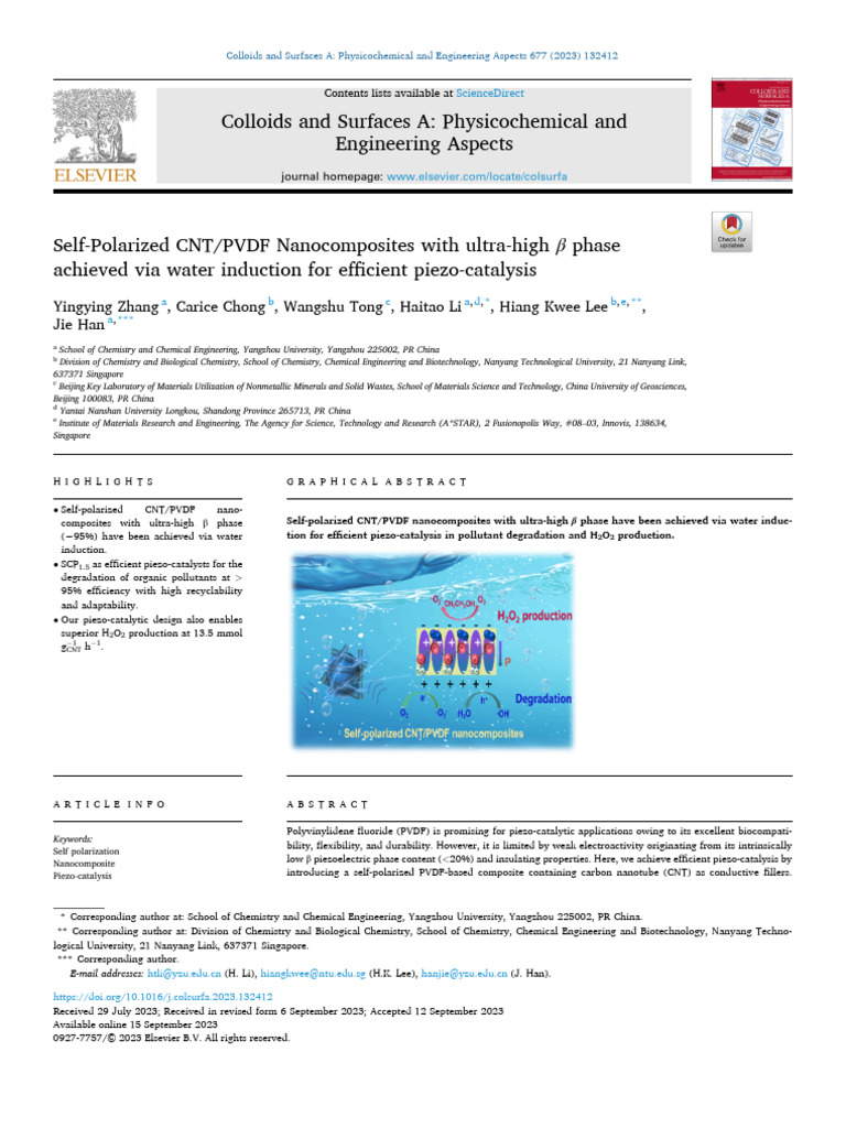 Self Polarized CNT PVDF Nanocomposites With Ul - 2023 - Colloids and ...