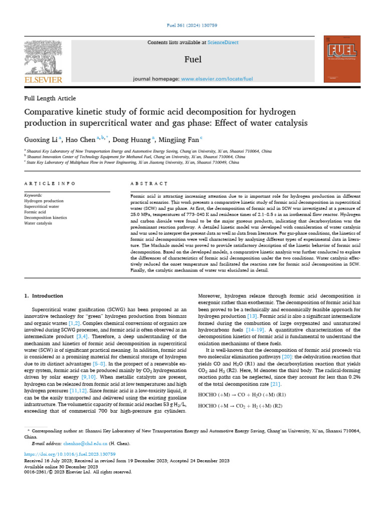 Comparative Kinetic Study of Formic Acid Decomposition For Hydrogen P ... Comparative Kinetic Study of Formic Acid Decomposition For Hydrogen P ...