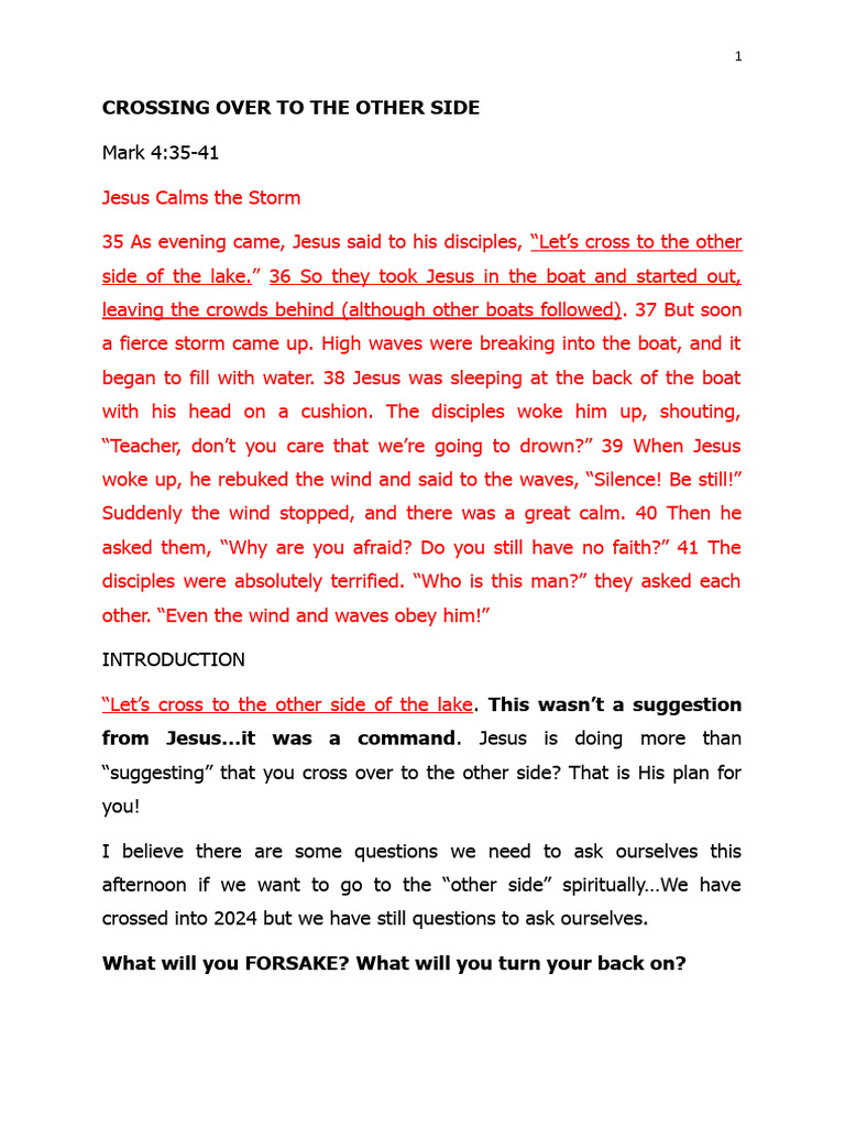 Crossing Over To The Other Side | PDF | Jesus