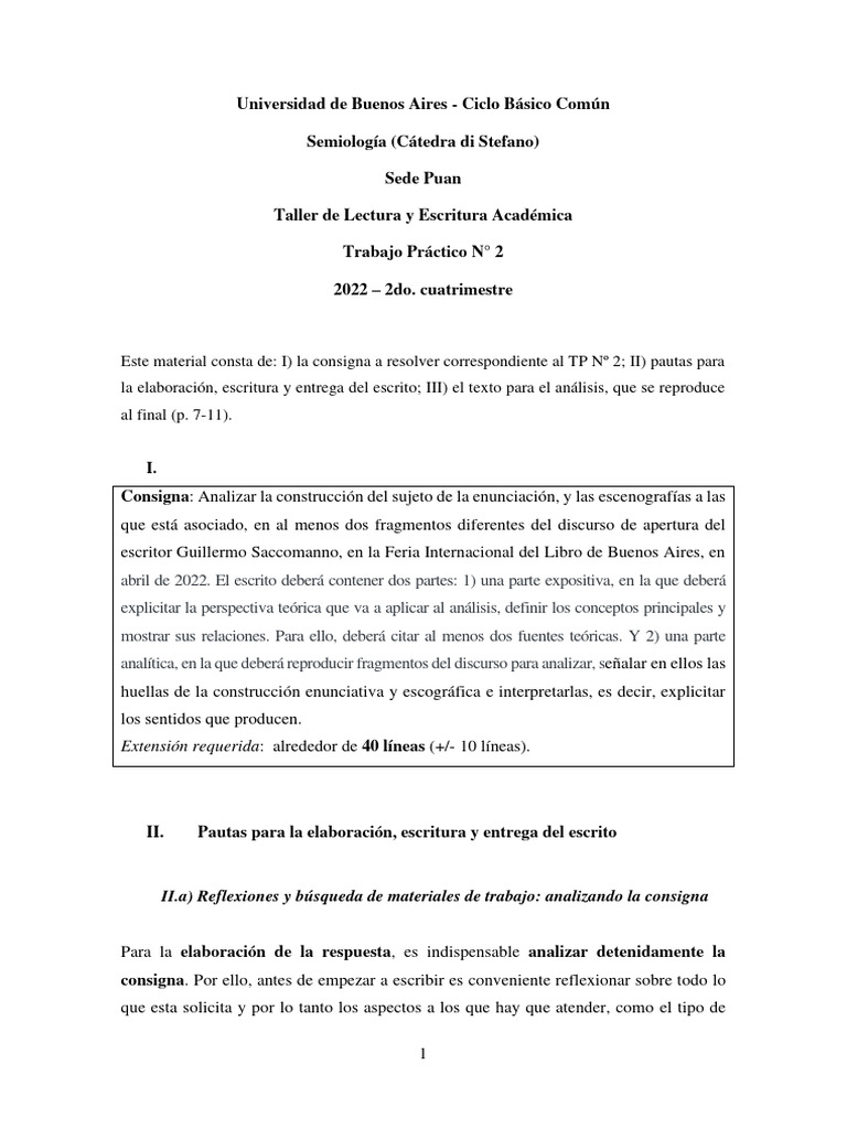 TP2 - Taller de Lectura y Escritura - Semiología 2do Cuatr 2022 | PDF ... TP2 - Taller de Lectura y Escritura - Semiología 2do Cuatr 2022 | PDF ...
