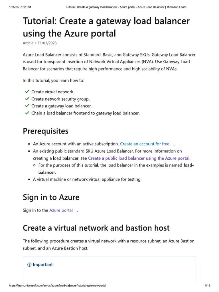 Create A Gateway Load Balancer Using The Azure Portal | PDF