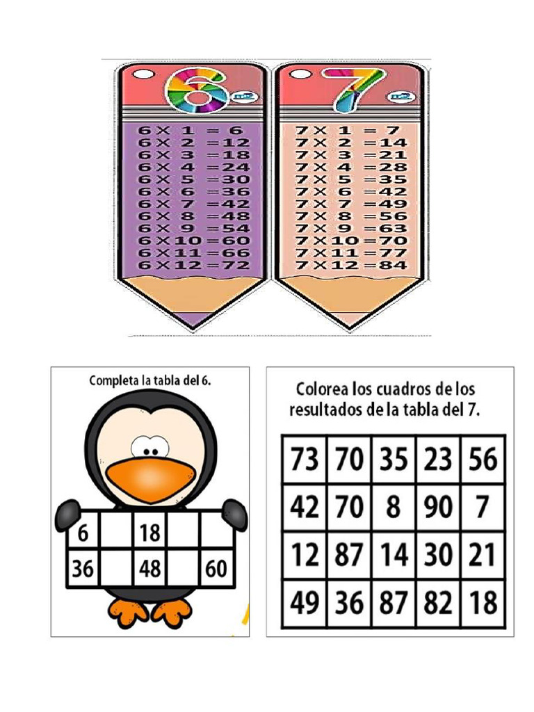 TABLAS DE MULTIPLICAR 6 Y 7 | PDF