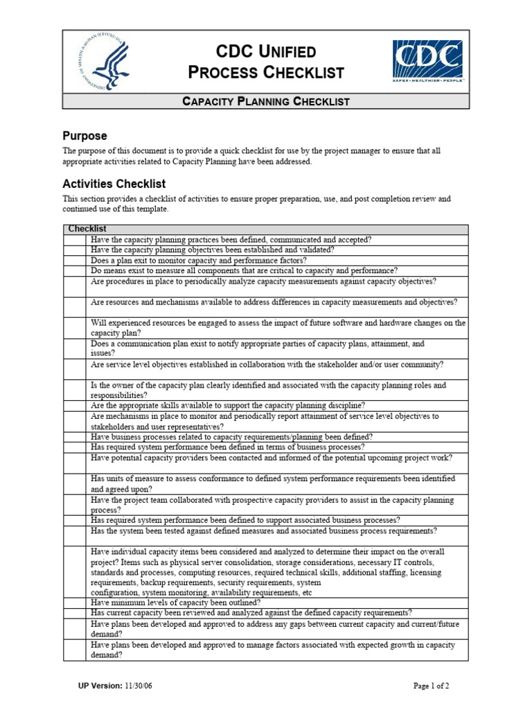 CDC UP Capacity Planning Checklist | PDF | Business Process | System