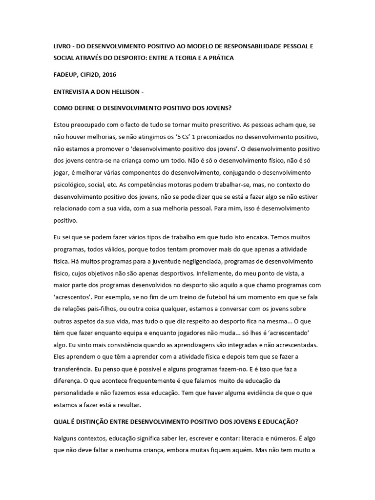 Entrevista A Don Hellison | PDF | Science | Sociologia