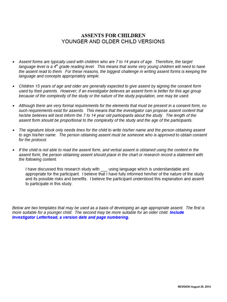 Assents For Children - Younger and Older - Non Clinical - Aug29 14 ...