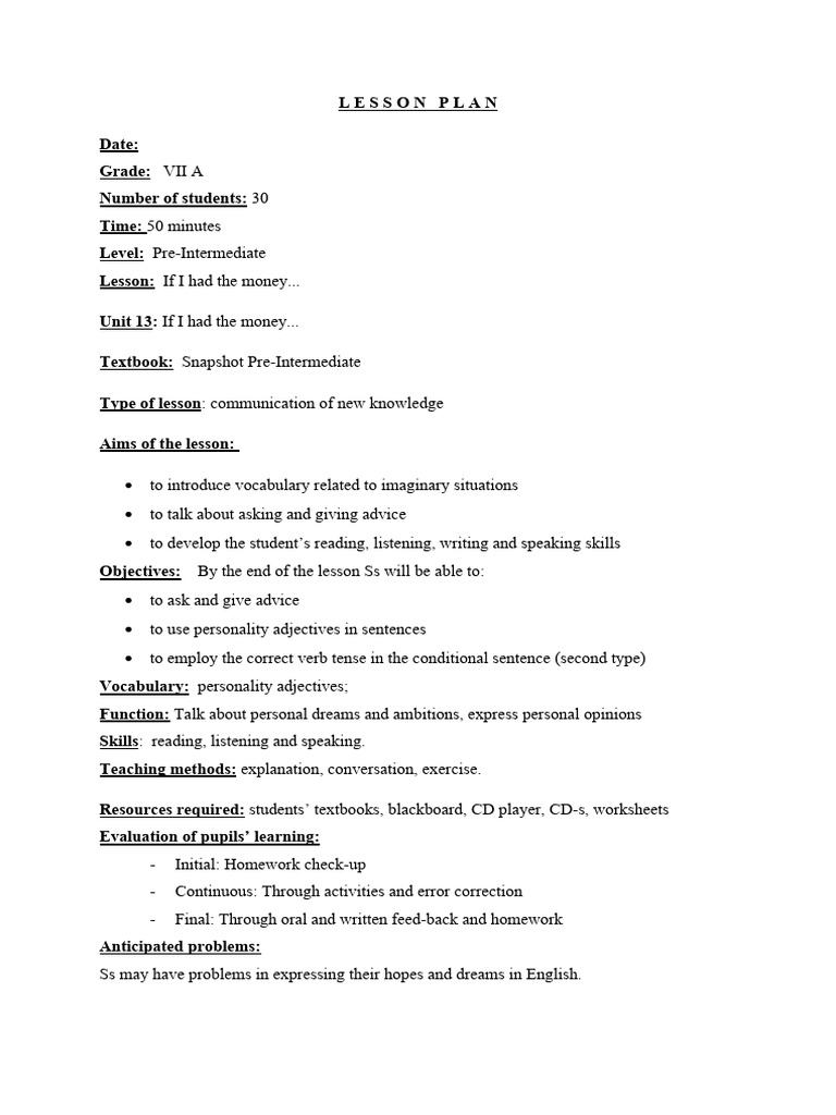 Lesson Plan | PDF | Lesson Plan | Vocabulary