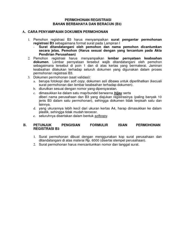 Panduan Permohonan Registrasi B3 | PDF