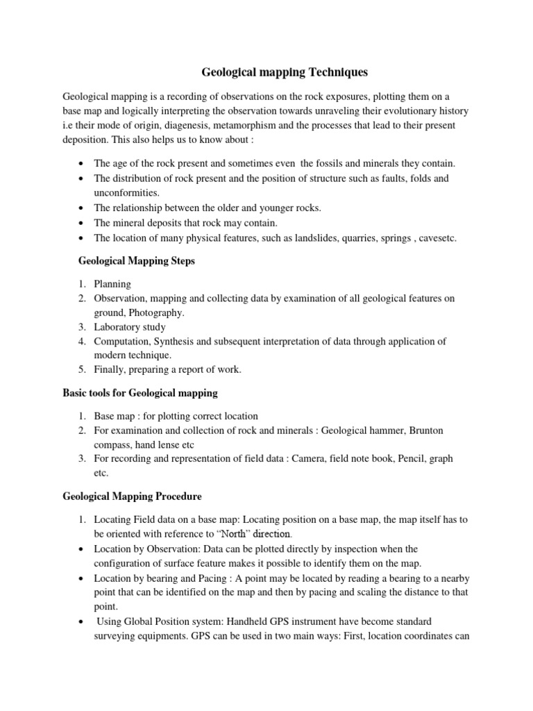 Geological Mapping Techniques Overview | PDF | Geology | Earth Sciences