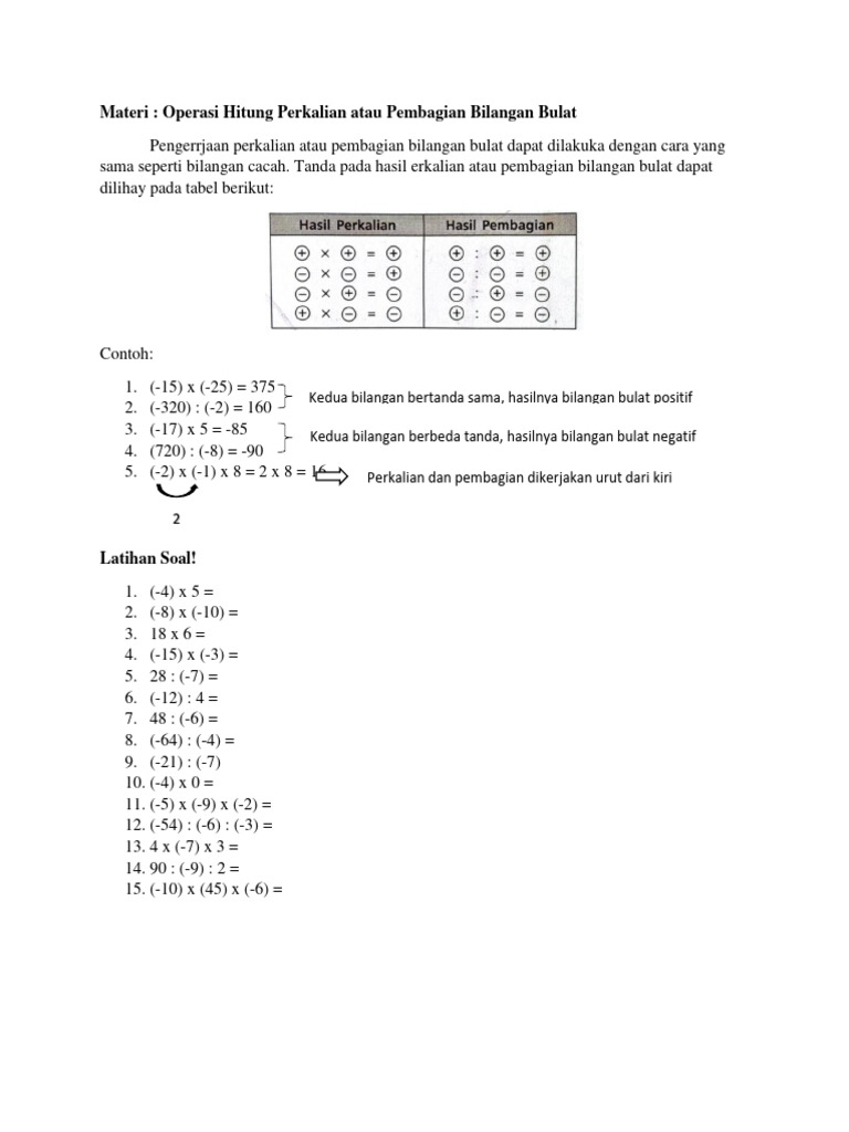 Operasi Perkalian Dan Pembagian Bilangan Bulat | PDF