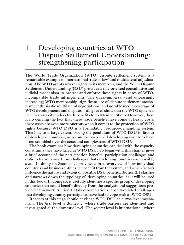 Developing Countries at WTO Dispute Settlement Understanding ...