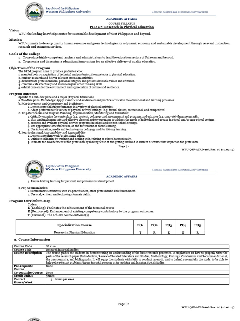 PED - 117 - Research in PED Syllabus | PDF