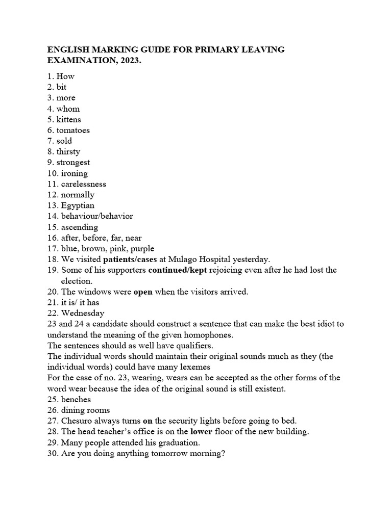 2023 PLE English Marking Guide | PDF | Waste