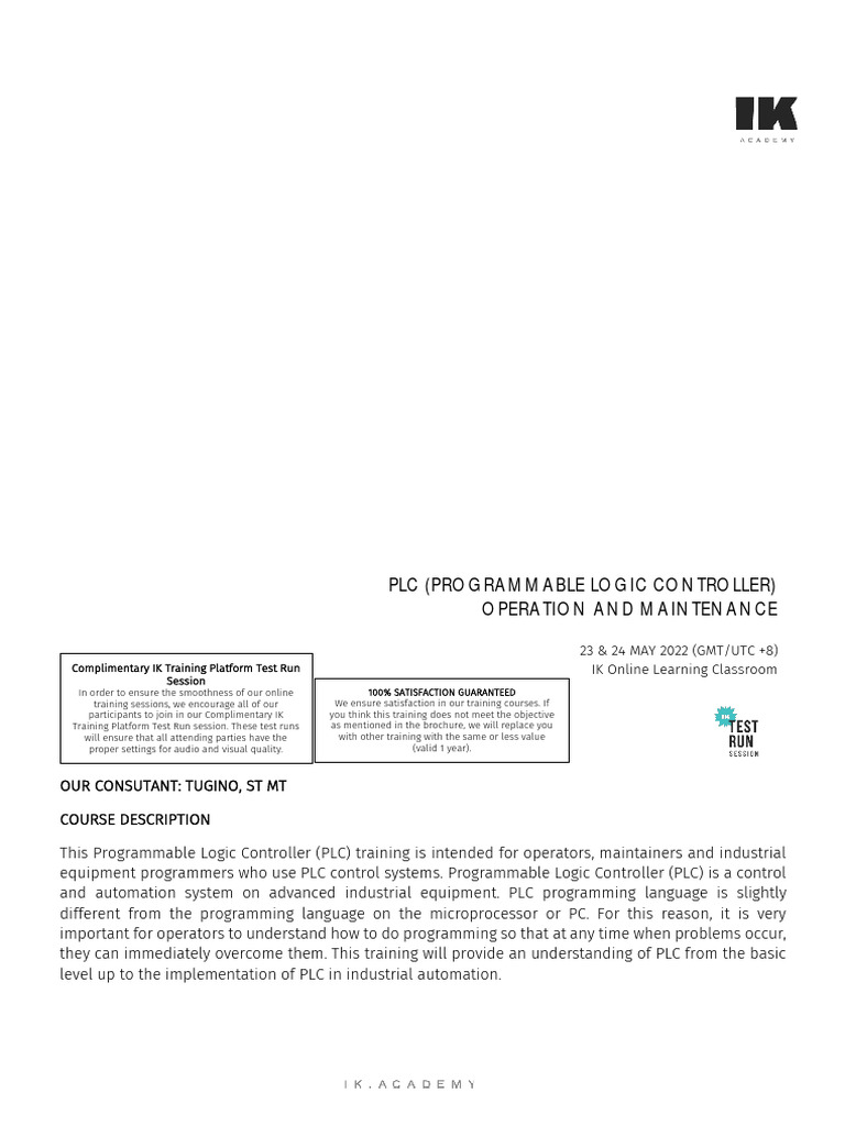 (IDR) PLC Operation and Maintenance (TUGINO) (INDONESIA) (Online Learning) (May 2022) Ika | PDF ...