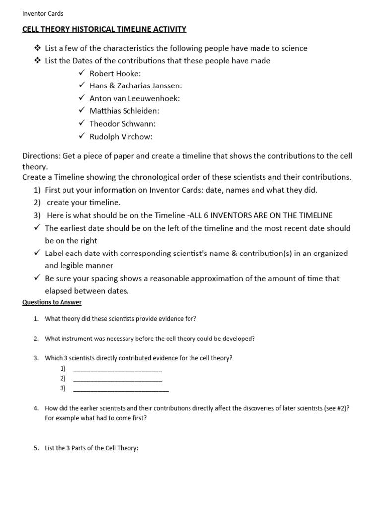 cell theory activity | PDF | Biology | Observation