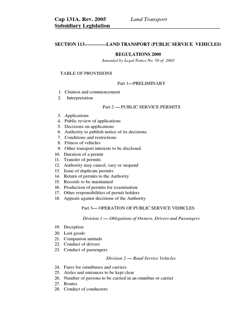 Legal Notice 50 - Amended Land Transport (Public Service Vehicles ...