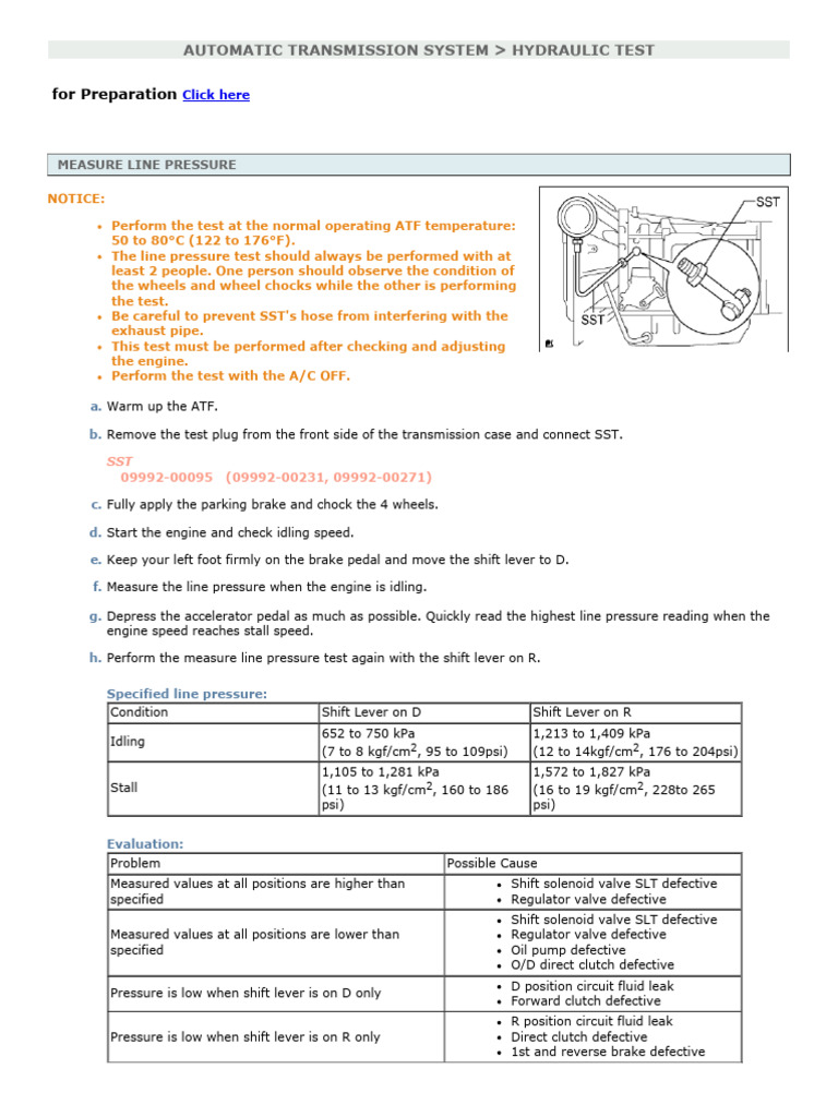 Automatic Transmission Line Pressure Test | PDF | Automatic ...