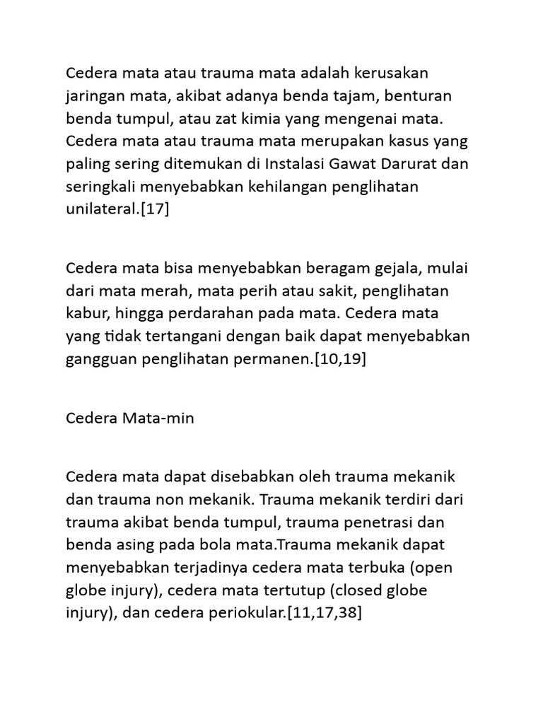 Cedera Mata Atau Trauma Mata Adalah Kerusakan Jaringan Mata | PDF