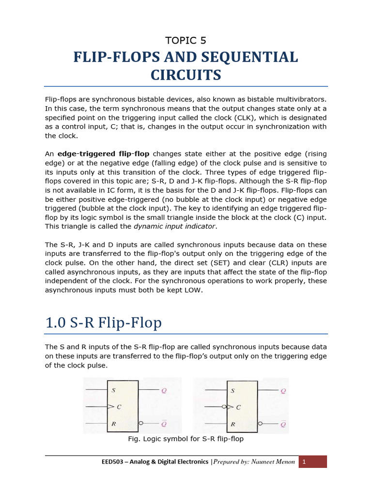 Topic 5 Flip Flops Sequential Circuits Pdf Digital Electronics