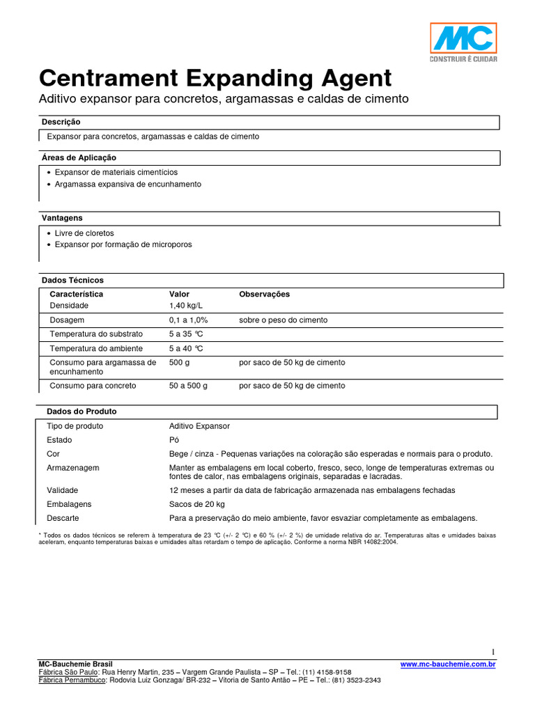 Centrament Expanding Agent EXPANSOR | PDF