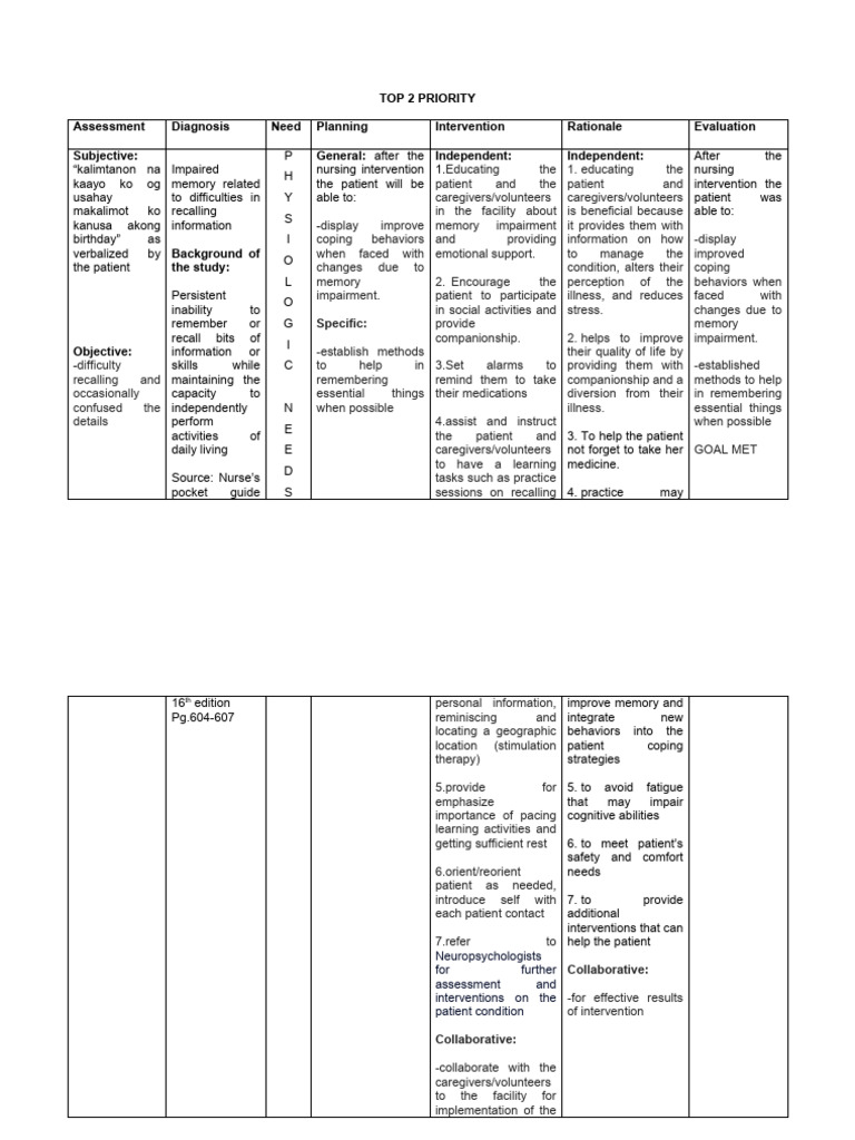 Top 2 Priority | PDF | Caregiver | Memory