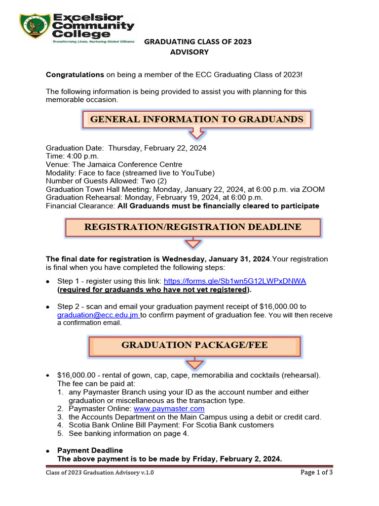 2023 Graduation Advisory 2 | PDF | Payments