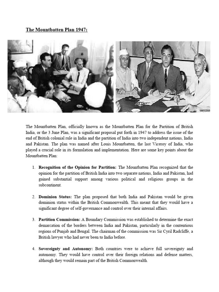 The Mountbatten Plan 1947 & Objectives Resolution 1949 Doc ...