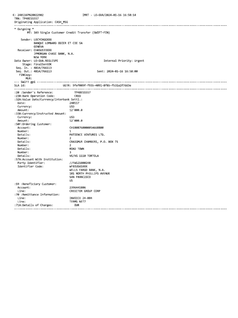 Swift Copy 62011194 | PDF