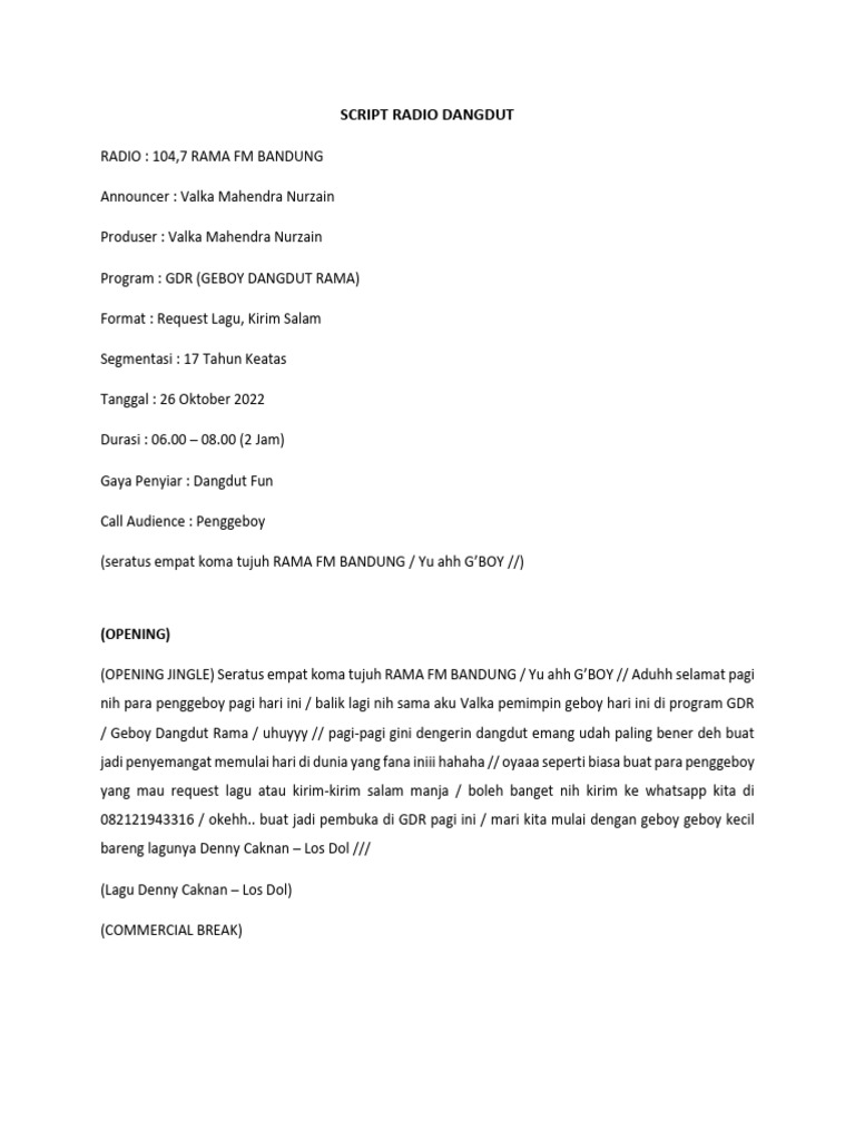 Script Siaran GDR Rama FM Bandung | PDF | Puisi