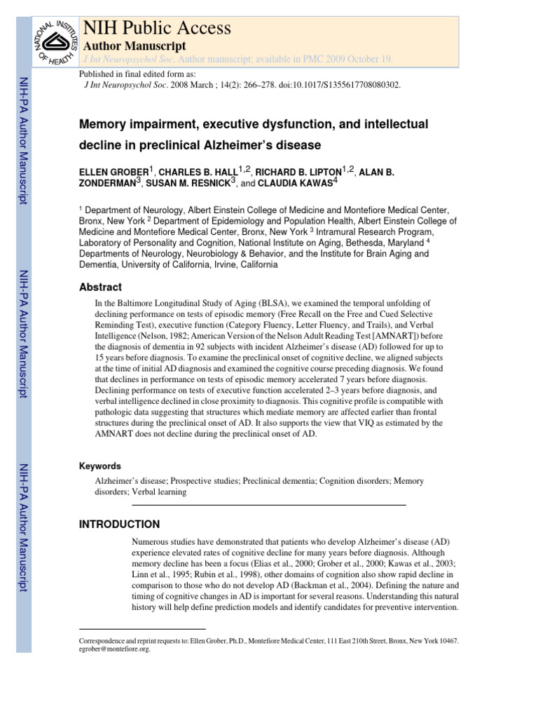 Grober Et Al., 2008 | PDF | Dementia | Recall (Memory)