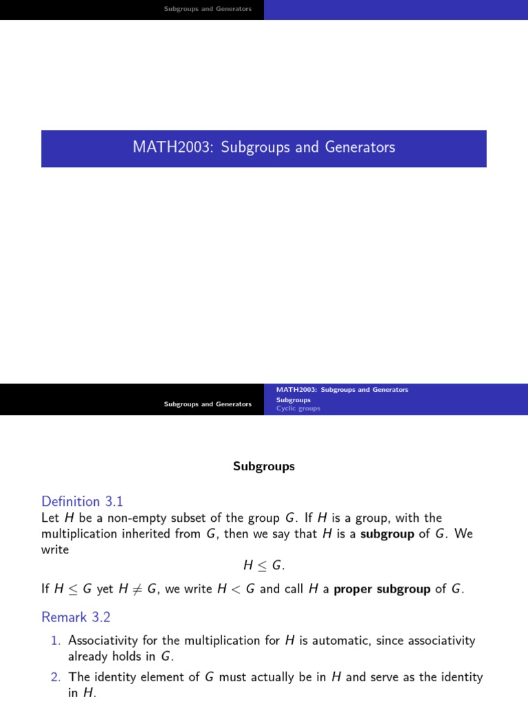 MATH2003: Subgroups and Generators | PDF | Group (Mathematics) | Universal Algebra