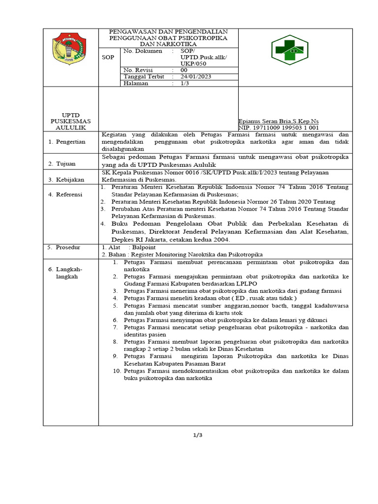 SOP Tentang Pengawasan Narko | PDF | Pengembangan Diri