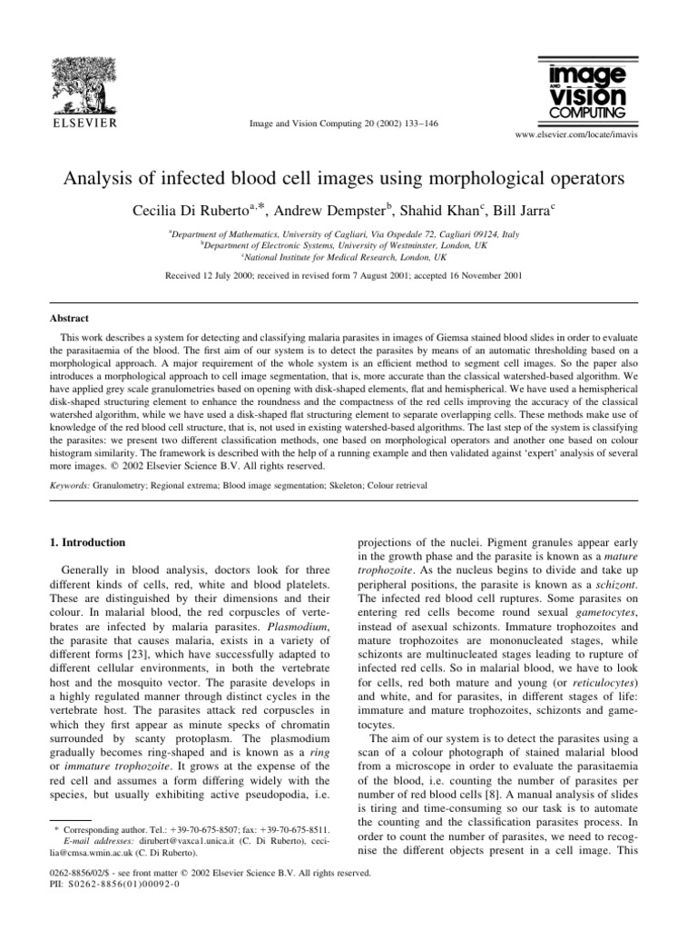 Analysis of Infected Blood Cell Images Using Morphological Operators | PDF | Image Segmentation ...