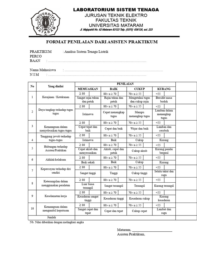 Penilaian Praktikum Sistem Tenaga | PDF