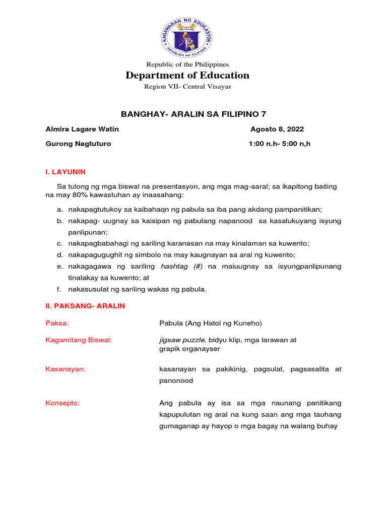 Ang Hatol NG Kuneho Banghay - Aralin | PDF