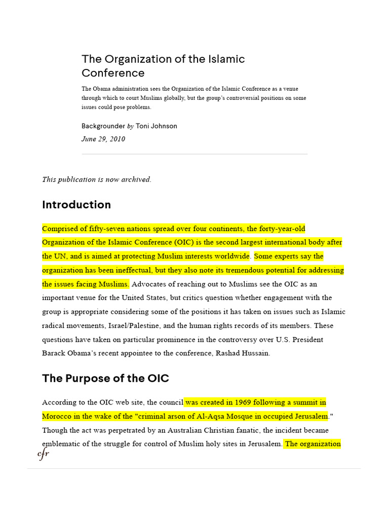 The OIC - Backgrounder | PDF | Organisation Of Islamic Cooperation ...