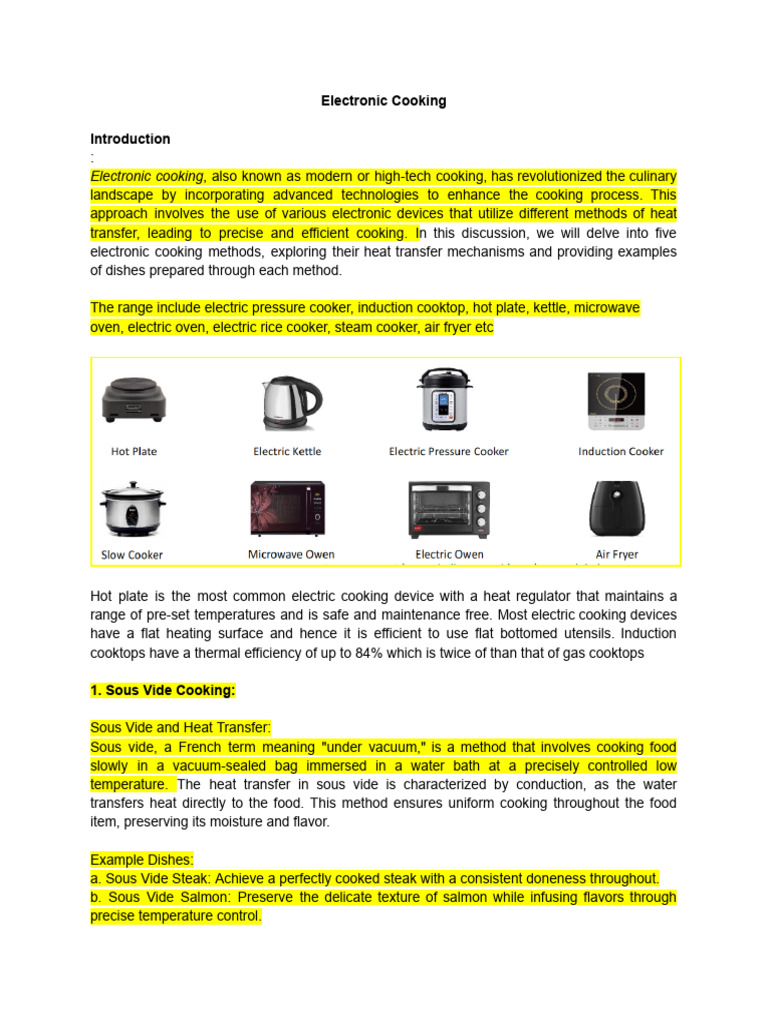Electronic Cooking Methods Explained | PDF | Grilling | Cooking