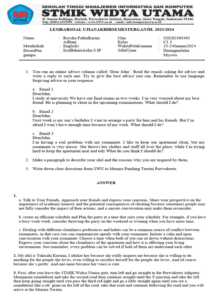 Uas English Reysha (Ssi202303491) C1.3 | PDF