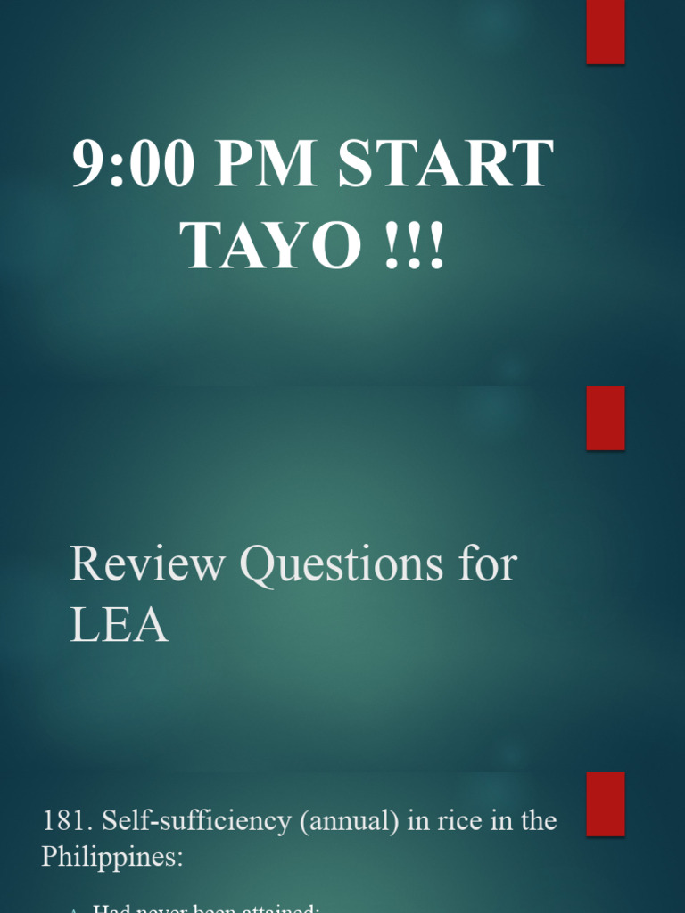 Review Questions For LEA | PDF | Agriculture | Irrigation