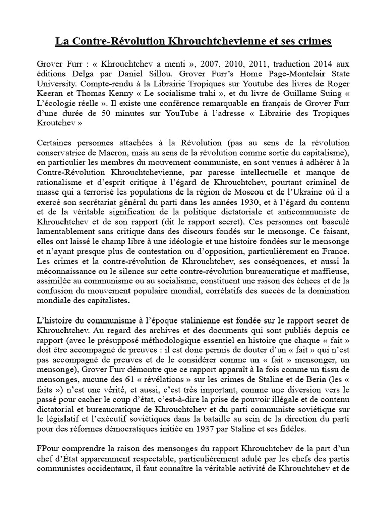 La Contre-Révolution Khrouchtchevienne Et Ses Crimes | PDF