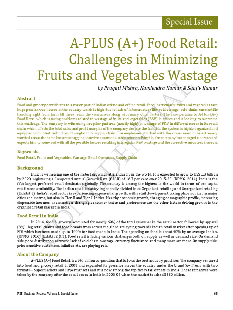 A-Plus (A+) Food Retail Challenges in Minimizing Fruits and Vegetables ...
