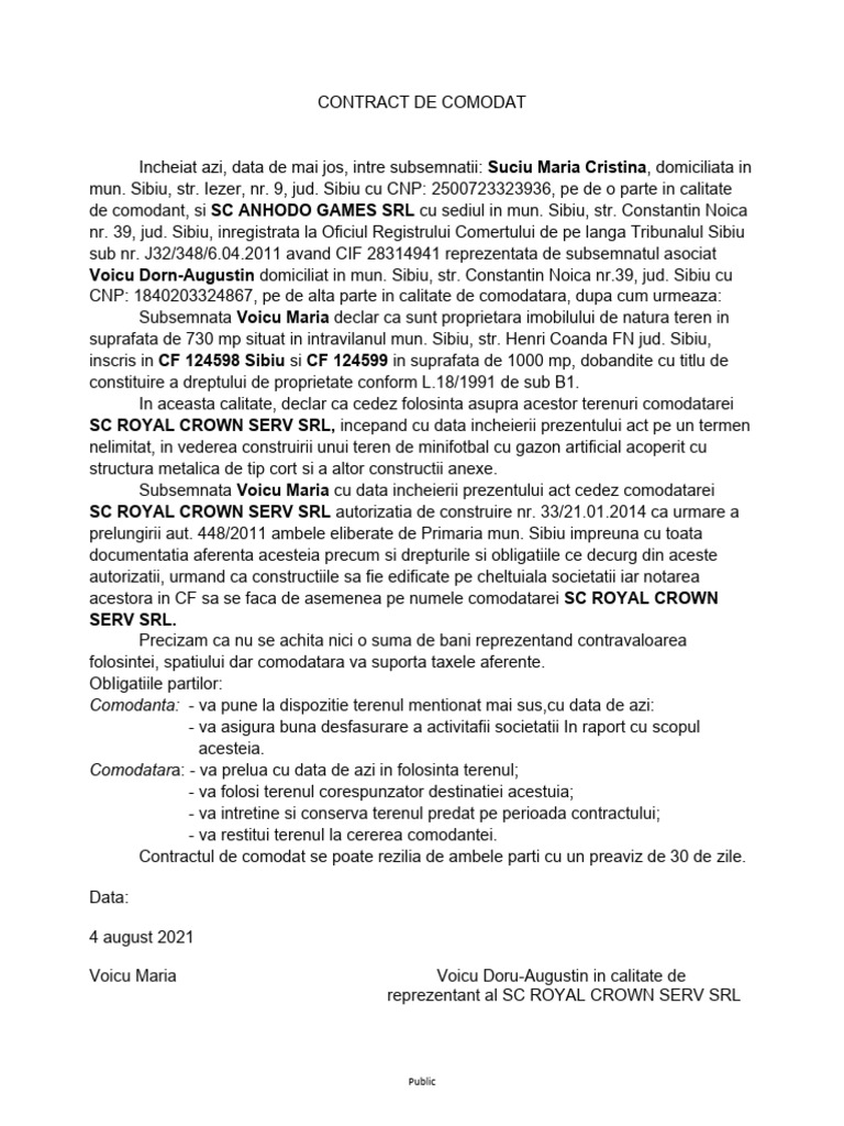 Contract de Comodat | PDF
