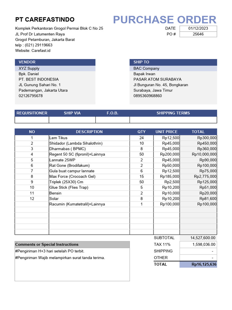 Purchase Order - Vendor List3 | PDF