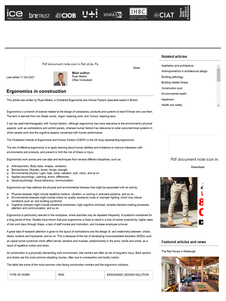 Ergonomics in Construction - Designing Buildings | PDF | Human Factors And Ergonomics
