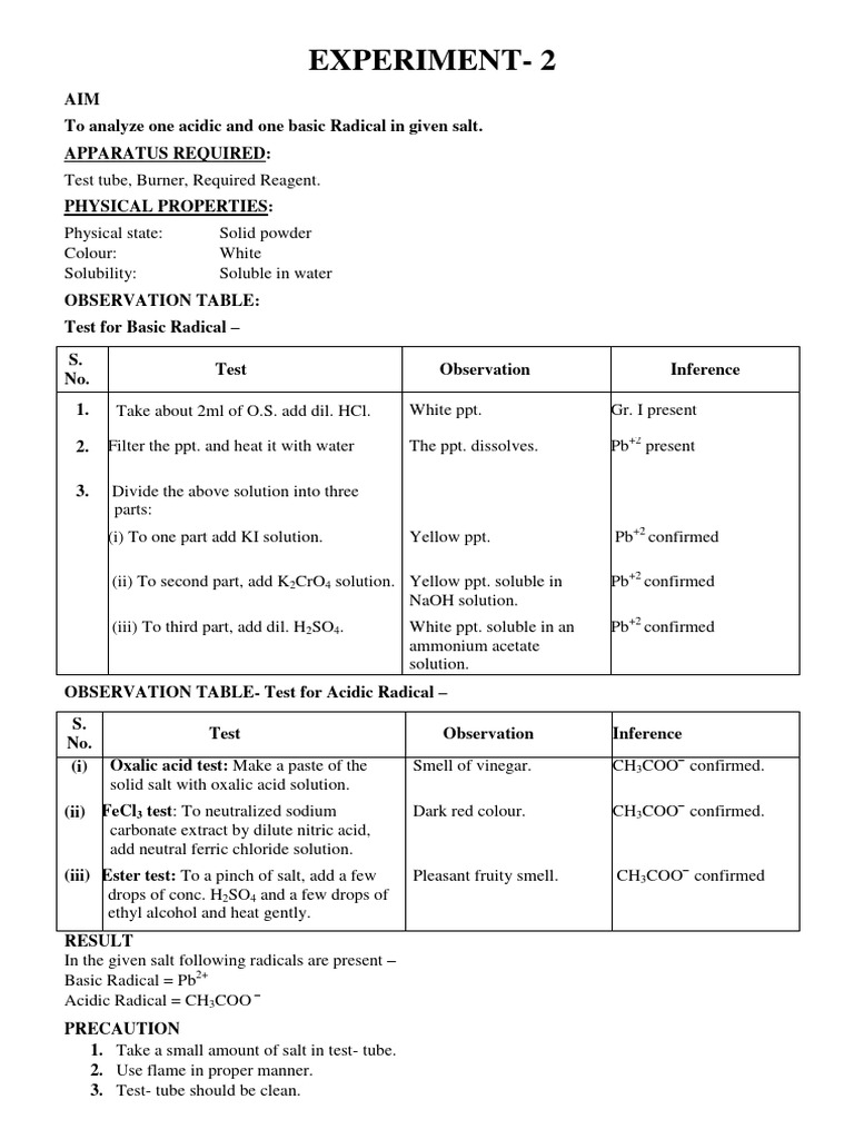 Chemistry Practical 2 Sudhir Sir | PDF