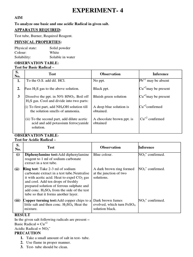 Chemistry Practical 4 Sudhir Sir | PDF