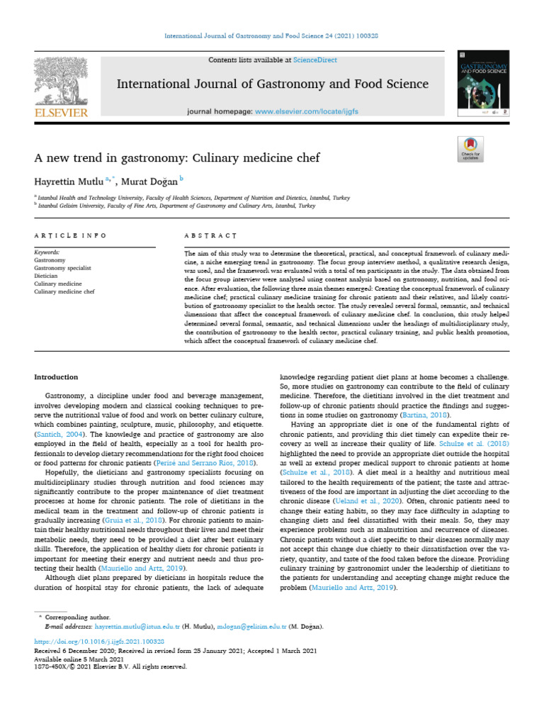Culinary Medicine: A New Gastronomy Trend | PDF | Dietitian | Gastronomy