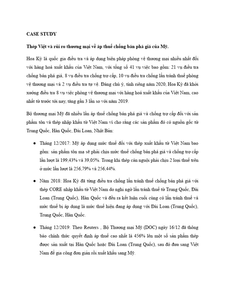 Nhóm 5 - Case study - Thép Việt Nam | PDF