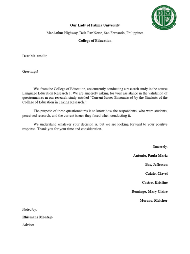 Validation Letter | PDF | Knowledge | Questionnaire