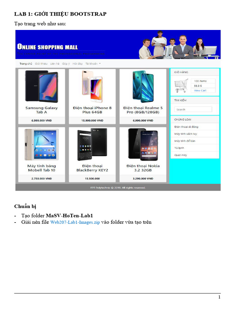 Web207-Lab1-Gioi Thieu Bootstrap5 | PDF