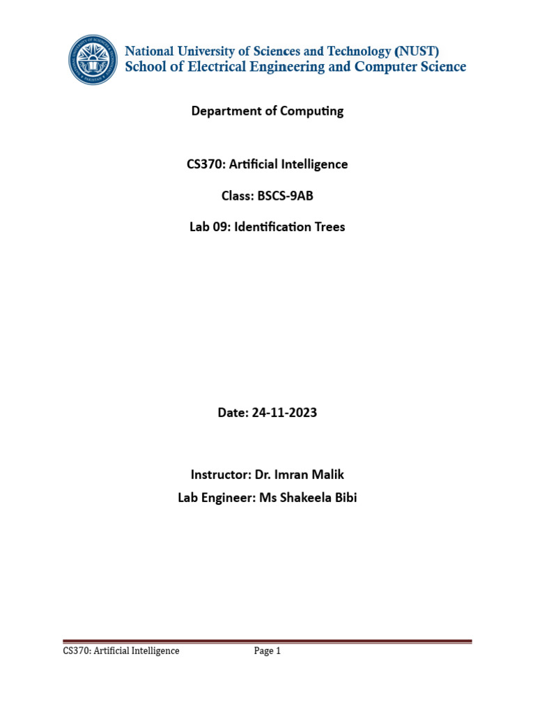 Lab 9 - Identification Trees | PDF | Algorithms | Mathematical Logic